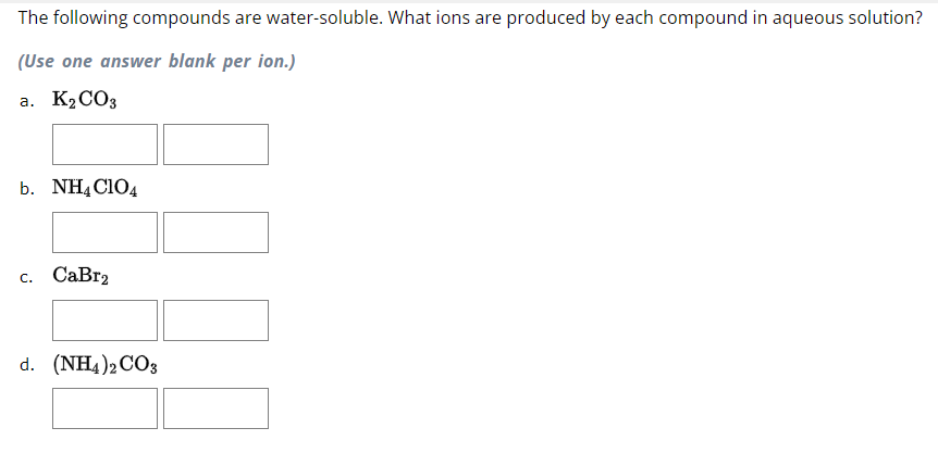 Solved The following compounds are water-soluble. What ions | Chegg.com