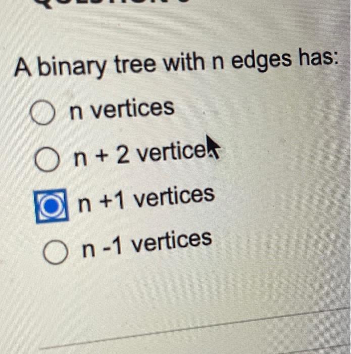 Solved A binary tree with n edges has: On vertices On + 2 | Chegg.com