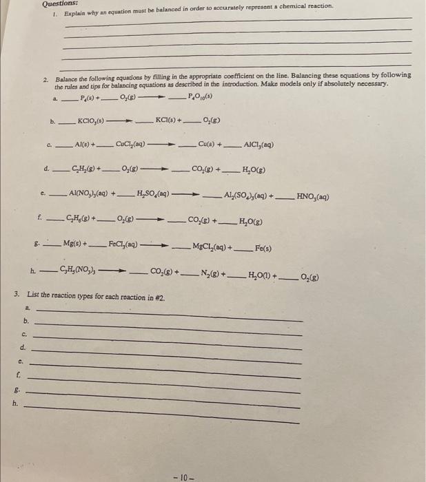 Solved Table 2 - Balancing Equations 1. 2H2( g)+ O2( | Chegg.com