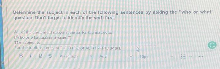 Determine the subject in each of the following | Chegg.com