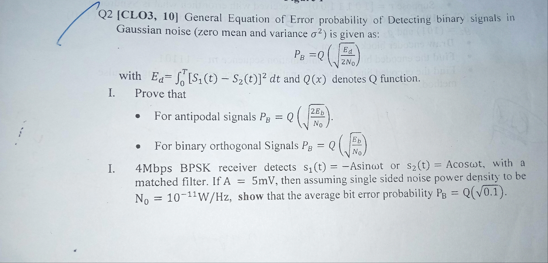 Q2 [CLO3, 10] ﻿General Equation of Error probability | Chegg.com