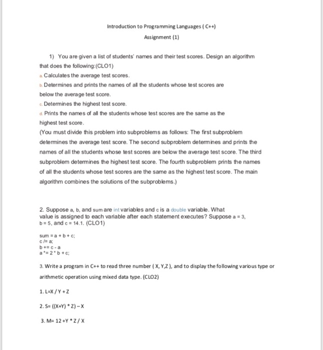 Solved Introduction to Programming Languages (C++) | Chegg.com