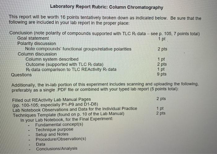 Column Chromatography Lab Report This is the grading | Chegg.com