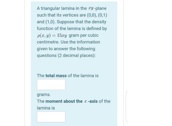 Solved A triangular lamina in the ry -plane such that its | Chegg.com