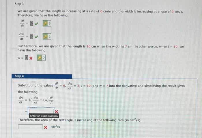 Solved The length of a rectangle is increasing at a rate of | Chegg.com