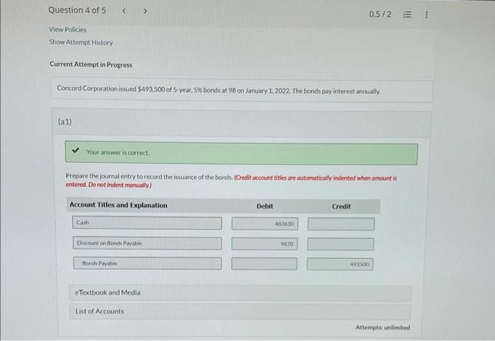 Solved Concord Cor poration issued $493,500 of 5 year, 5% | Chegg.com
