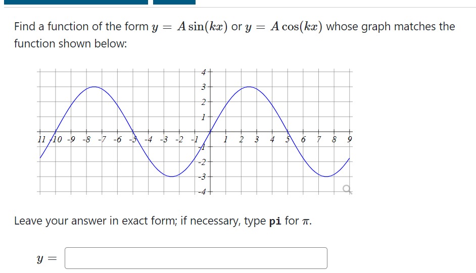 Solved Find a function of the form y=Asin(kx) ﻿or y=Acos(kx) | Chegg.com
