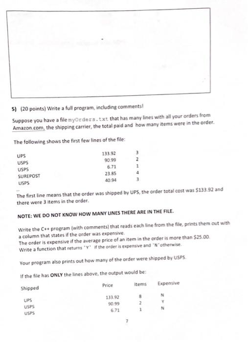 Solved 5) (20 points) Write a full program, including | Chegg.com