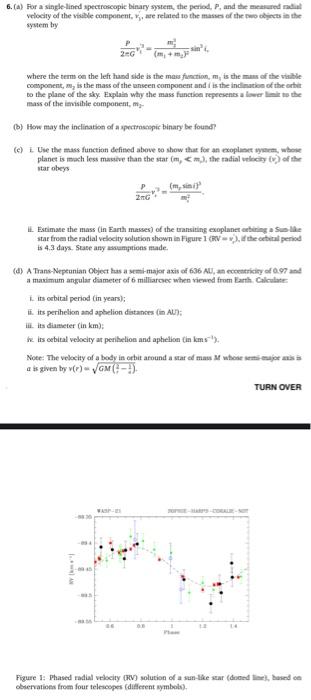 Solved 6. (a) For a single-lined spectroscopic Binary | Chegg.com