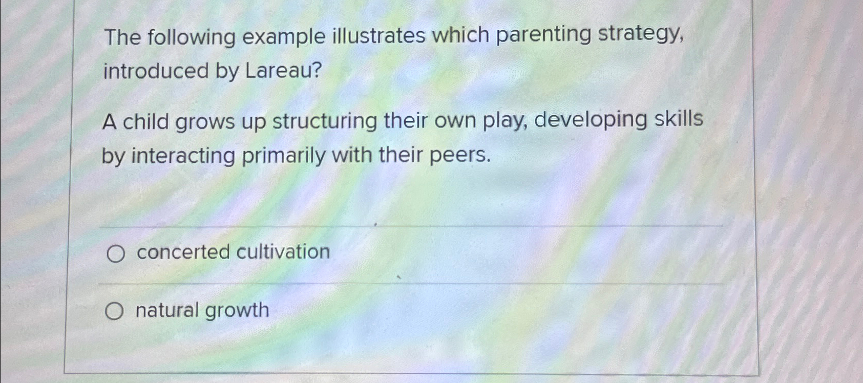 Solved The following example illustrates which parenting | Chegg.com