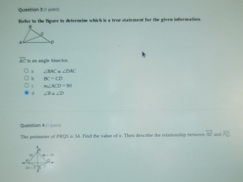 Solved Question 1 (1 point) Name a perpendicular bisector. C | Chegg.com