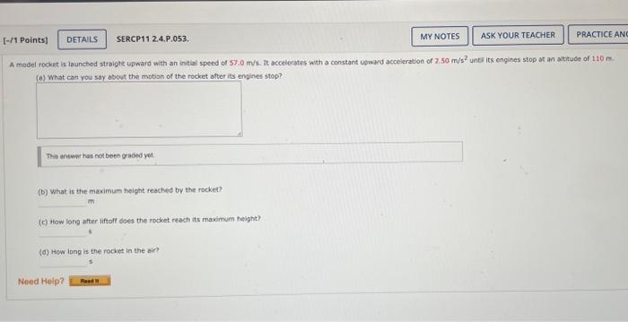 Solved A madel recket is launched straigte upward with an | Chegg.com