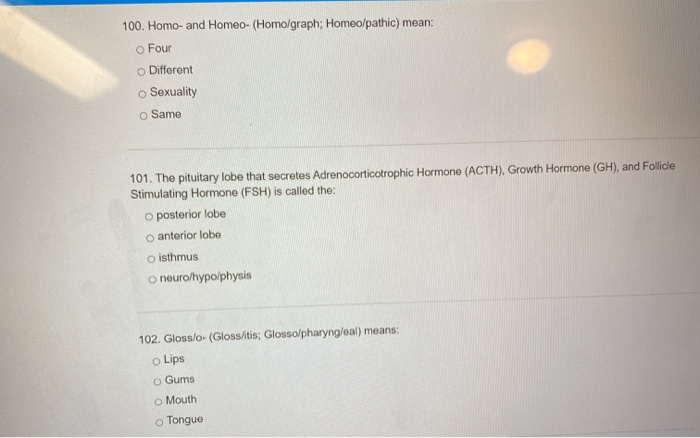 Solved 100. Homo- and Homeo- (Homo/graph: Homeopathic) mean: | Chegg.com