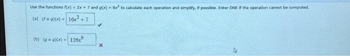 Solved Use the functions f(x) = 2x + 7 and g(x) = 8x² to | Chegg.com