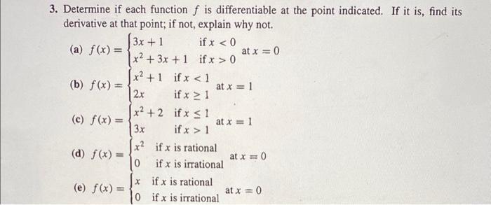 Solved 3. Determine if each function f is differentiable at | Chegg.com