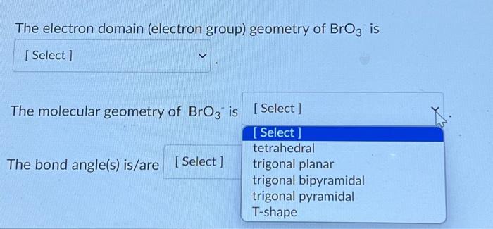 Solved The electron domain (electron group) geometry of BrO3 | Chegg.com