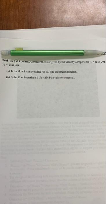 Solved Problem 6 (10 points). Consider the flow given by the | Chegg.com