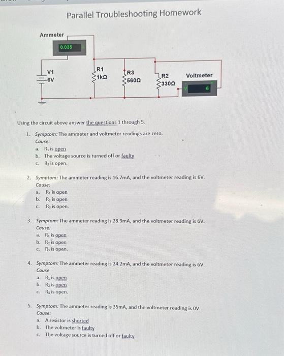 Solved Parallel Troubleshooting Homework Using the circuit | Chegg.com