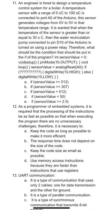 12. As a programmer of embedded systems, it is | Chegg.com