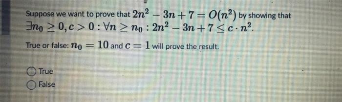 Solved Suppose we want to prove that 2n2−3n+7=O(n2) by | Chegg.com