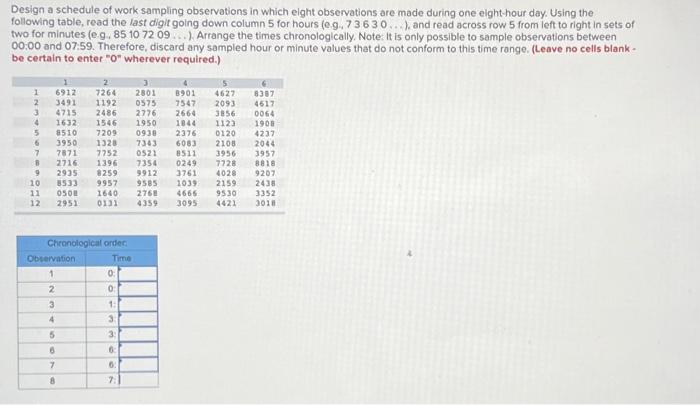 Solved Design a schedule of work sampling observations in | Chegg.com