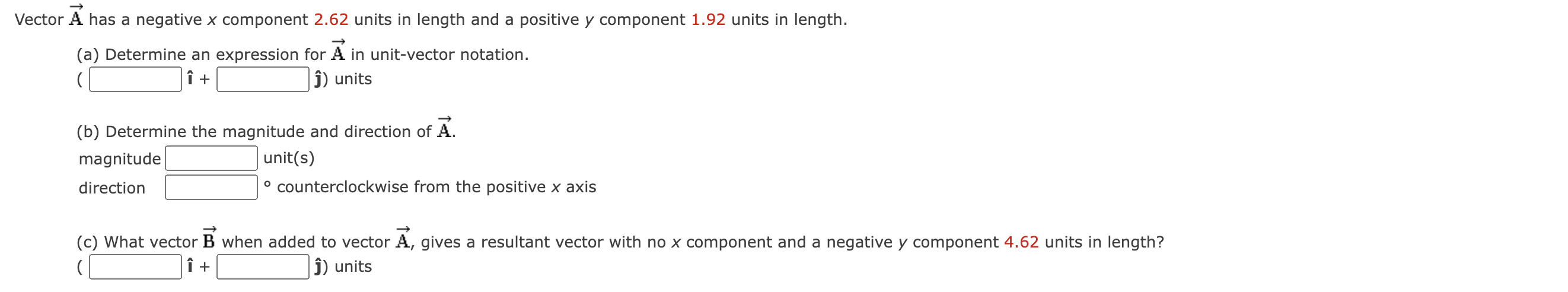 Solved Vector vec(A) ﻿has a negative x ﻿component 2.62 | Chegg.com