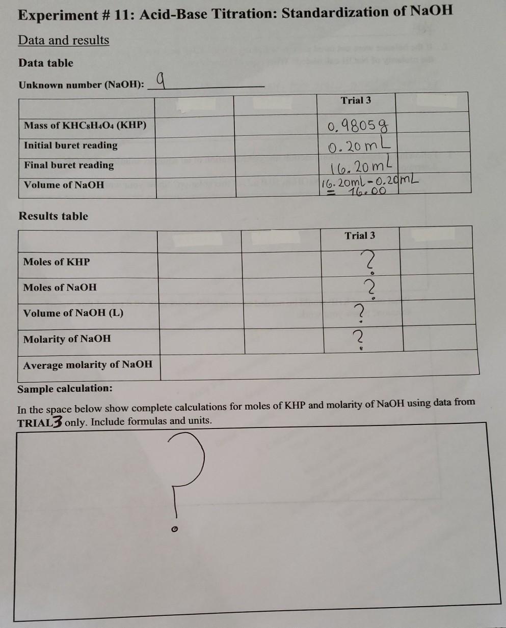 Solved Experiment #11: Acid-Base Titration: Standardization | Chegg.com