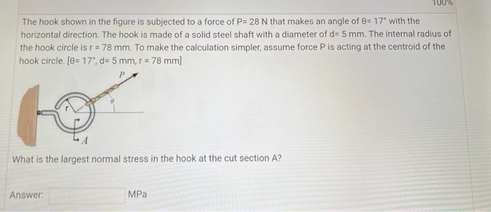 Solved The hook shown in the figure is subjected to a force | Chegg.com