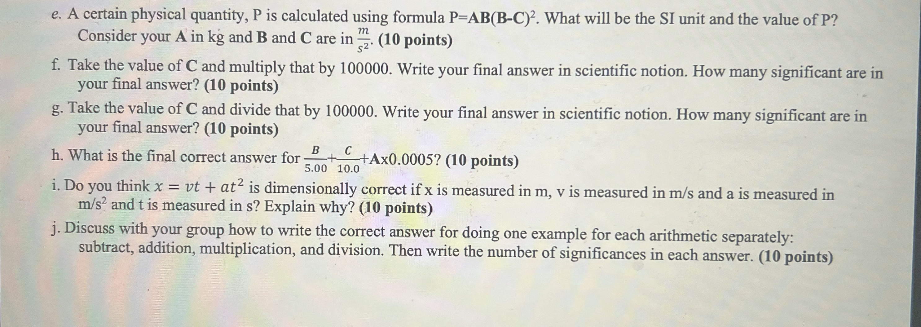 Solved e. ﻿A certain physical quantity, P is calculated | Chegg.com