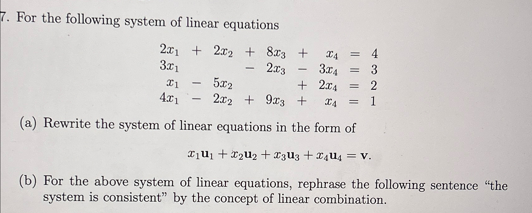 For the following system of linear | Chegg.com