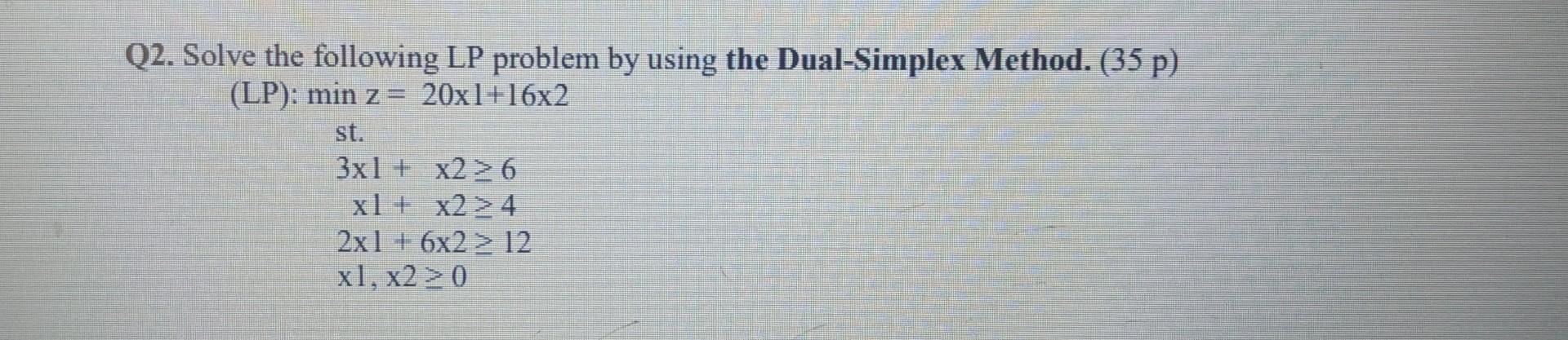 Solved Q2. Solve the following LP problem by using the | Chegg.com