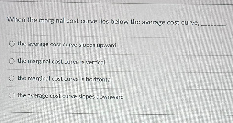 Solved When the marginal cost curve lies below the average | Chegg.com
