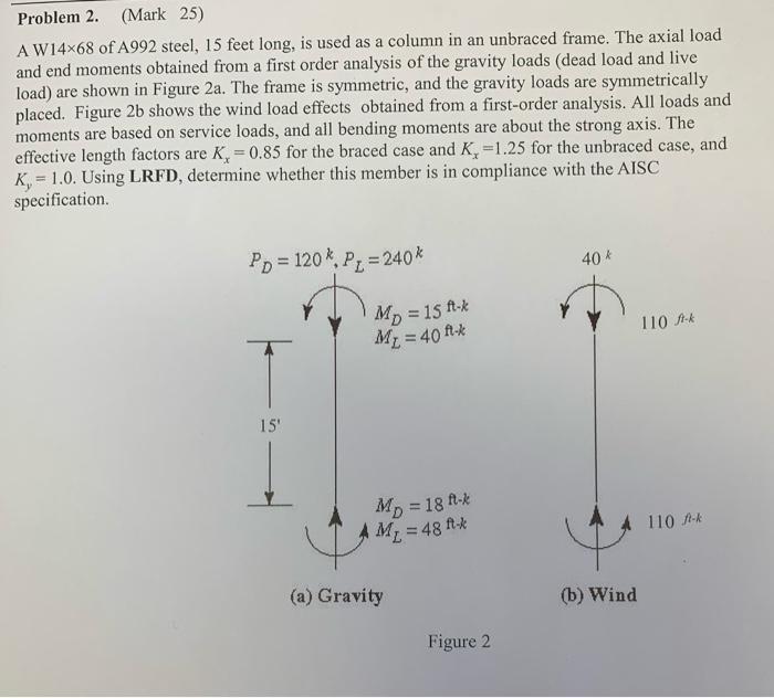 Solved Problem 2. (Mark 25) A W14x68 of A992 steel, 15 feet | Chegg.com