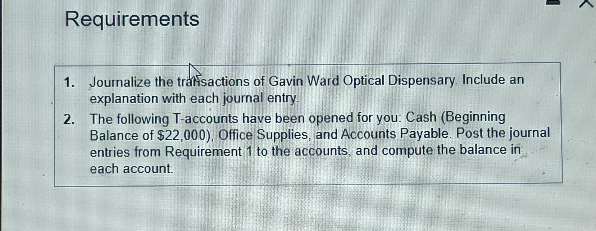 Solved Requirements 1. Journalize the transactions of Gavin | Chegg.com