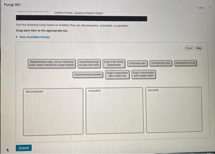 Solved Fungi 001 1 of 4 chestnut trees, causing chestnut | Chegg.com