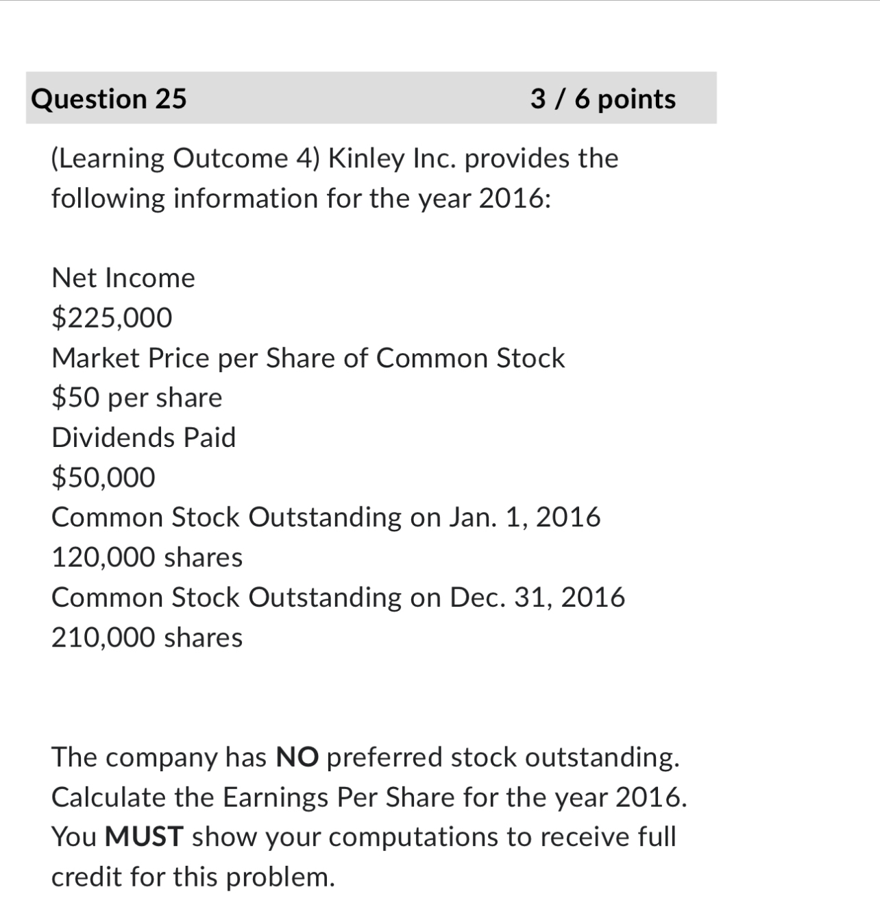 Solved Question 2536 ﻿points(Learning Outcome 4) ﻿Kinley | Chegg.com