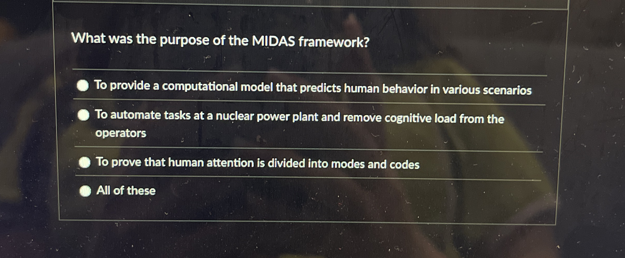 Solved What was the purpose of the MIDAS framework?q,To | Chegg.com