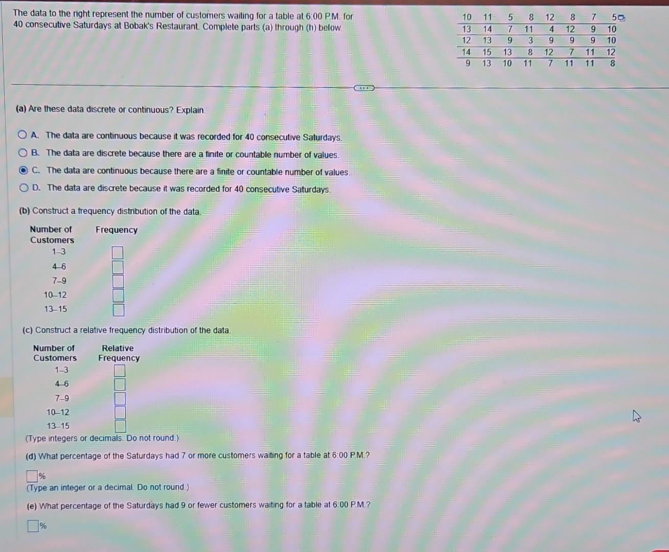 Solved The data to the right represent the number of | Chegg.com