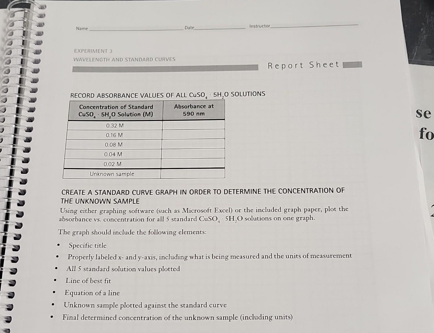 Solved EXPERIMENT 3 WAVELENGTH AND STANDARD | Chegg.com