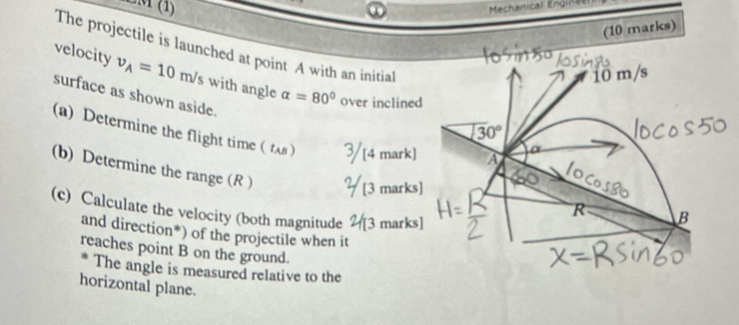 Solved The projectile is launched at point A with an initial | Chegg.com