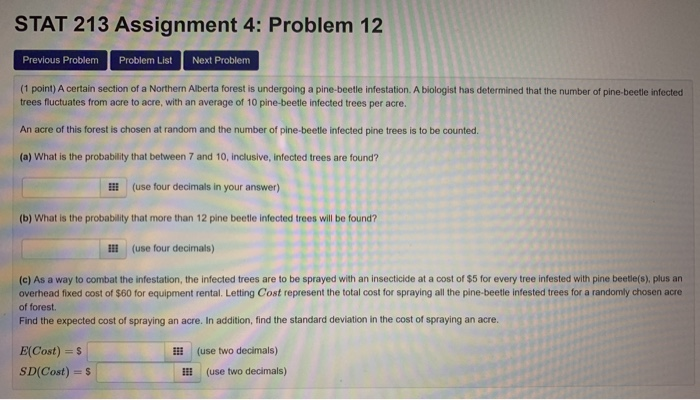 Solved Stat 213 Assignment 4 Problem 12 Previous Problem 3619