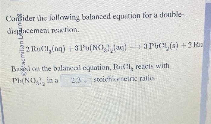 Solved Consisider the following balanced equation for a | Chegg.com