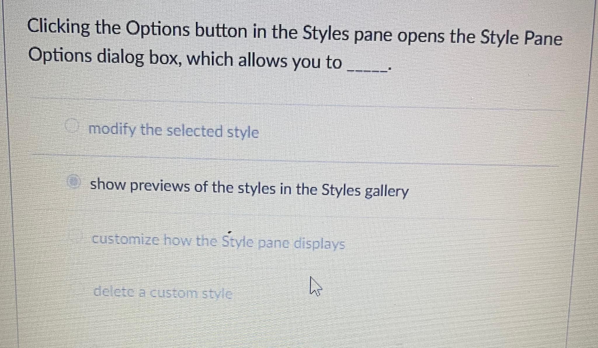 Solved Clicking the Options button in the Styles pane opens | Chegg.com