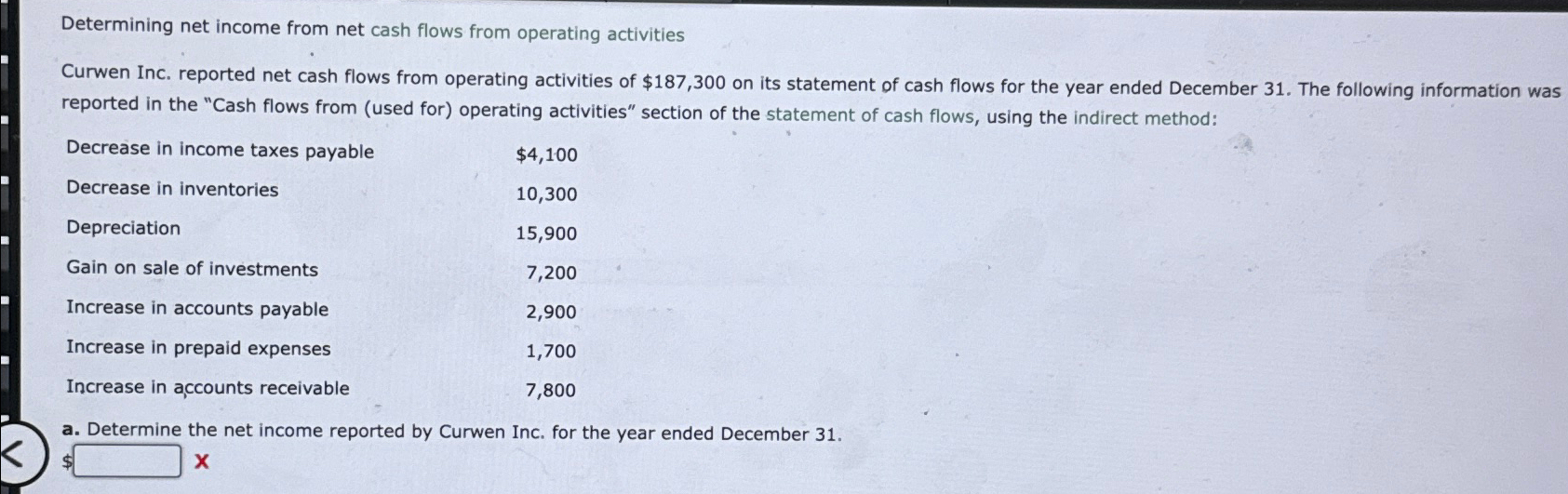 Solved Determining net income from net cash flows from | Chegg.com