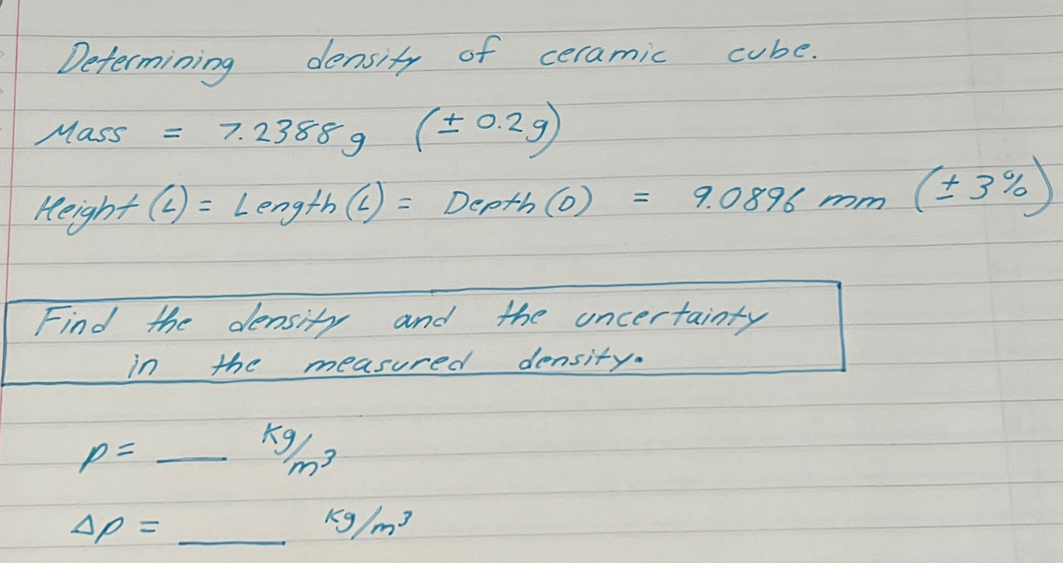 Determining density of ceramic cube. ﻿Mass | Chegg.com
