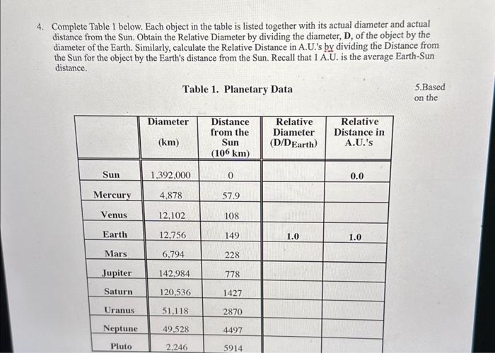 Solved 4. Complete Table 1 below. Each object in the table | Chegg.com