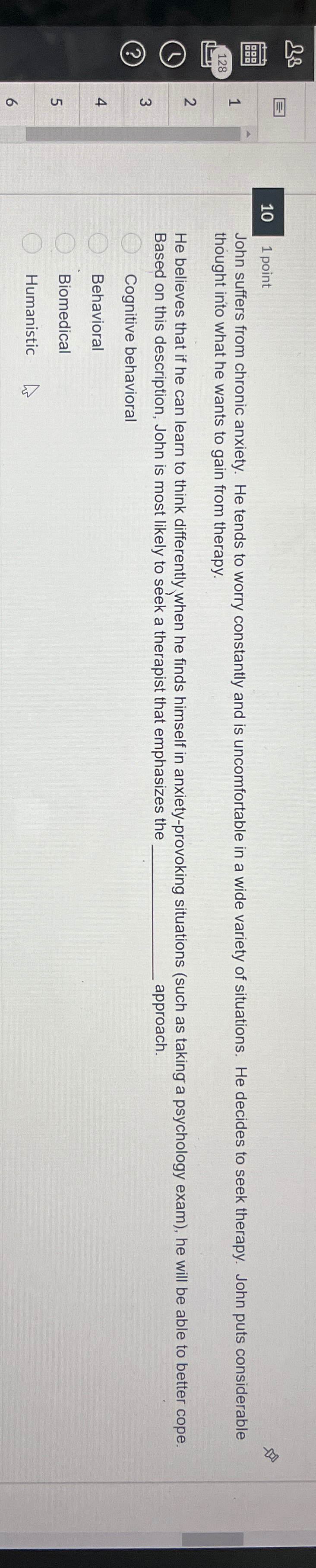 Solved 101 ﻿pointJohn suffers from chronic anxiety. He tends | Chegg.com