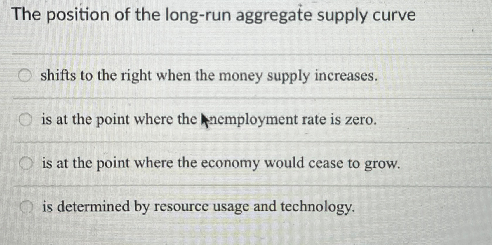 Solved The position of the long-run aggregate supply | Chegg.com