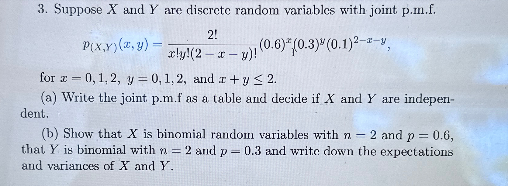 Suppose x ﻿and Y ﻿are discrete random variables with | Chegg.com
