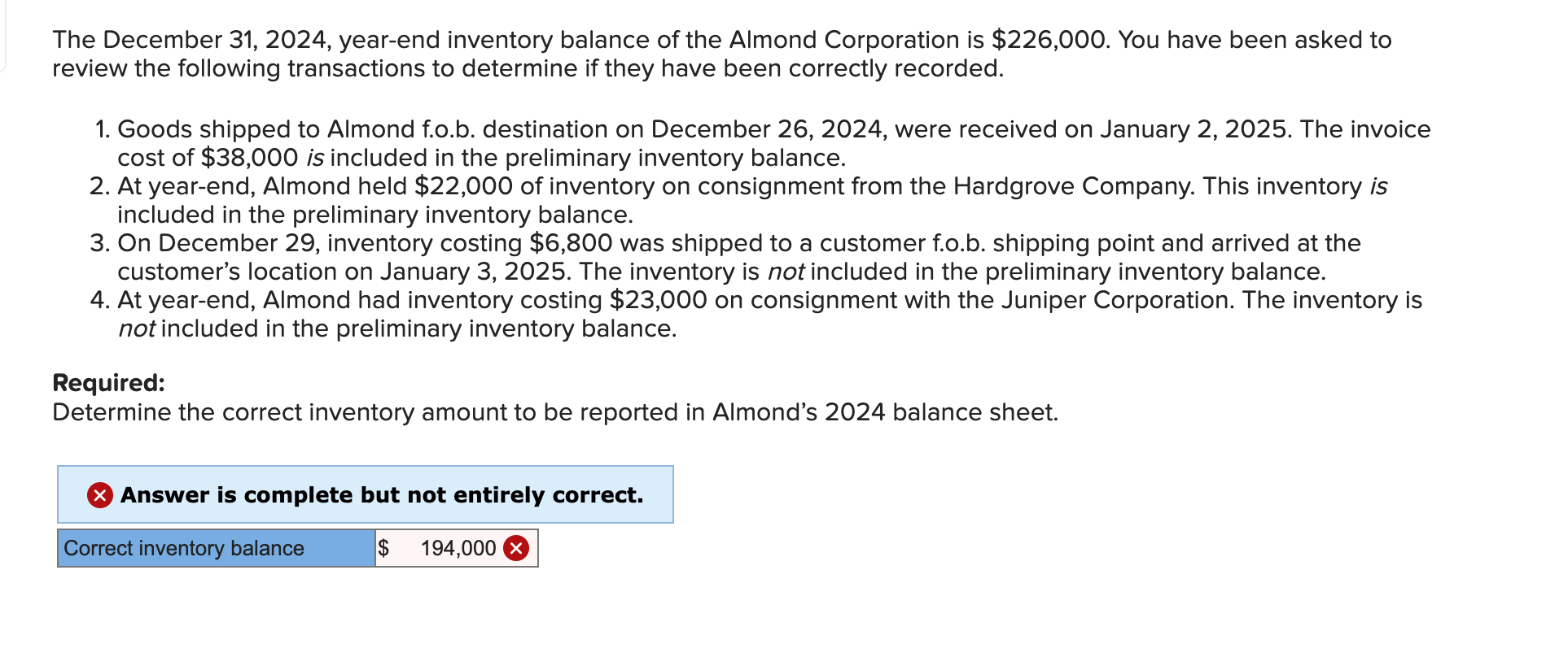 Solved The December 31, 2024, ﻿year-end inventory balance of | Chegg.com